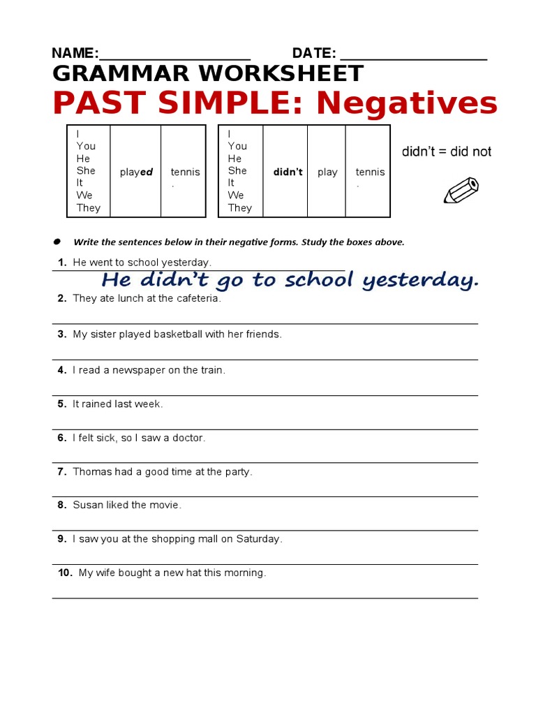 PAST SIMPLE: Negatives: Grammar Worksheet | PDF | Mystery, Thriller ...