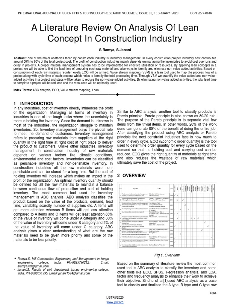 A Literature Review On Analysis of Lean Concept in Construction ...