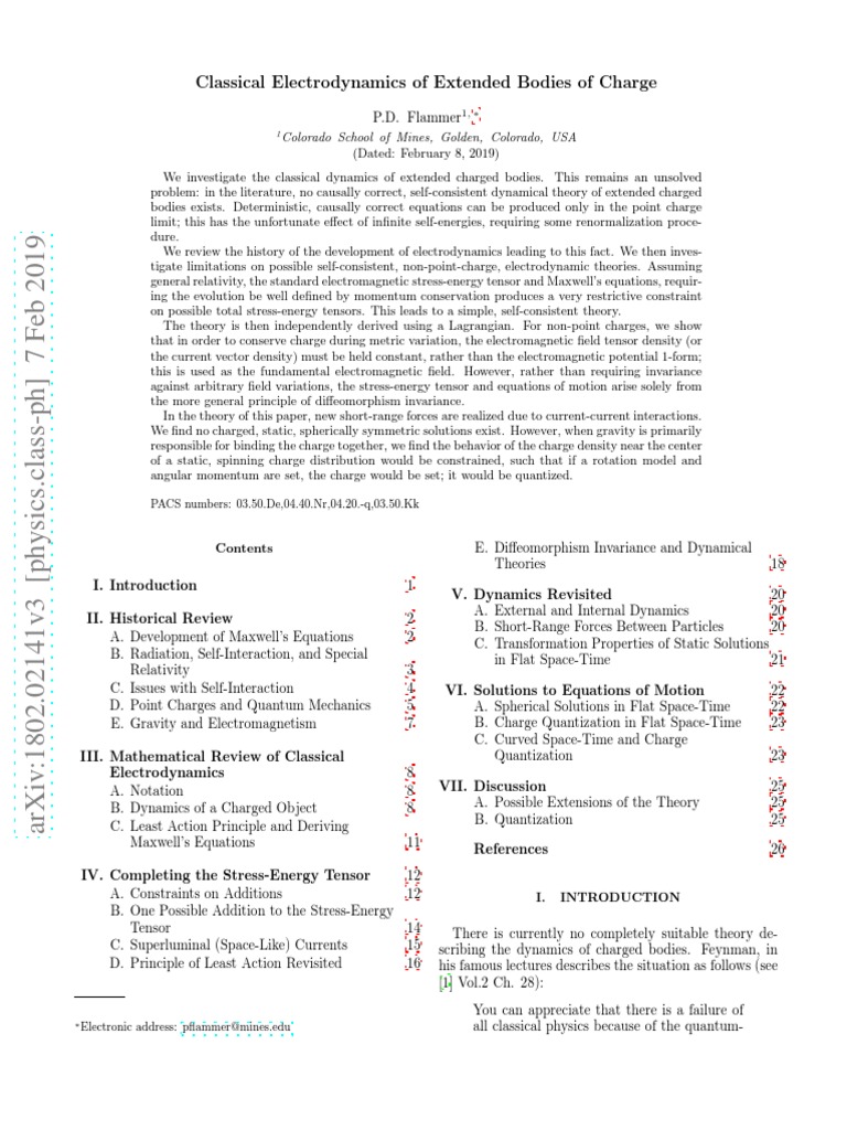 Classical Electrodynamics of Extended Bodies of Charge: Colorado School ...