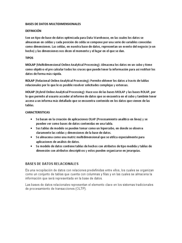 Bases de Datos Multidimensionales | PDF | Bases de datos | Ciencias de la Información