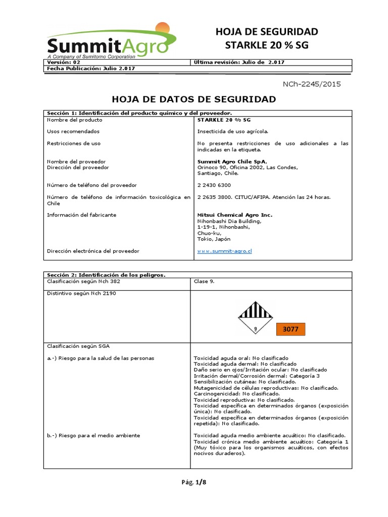 Starkle 20 SG | PDF | Toxicidad | Agua