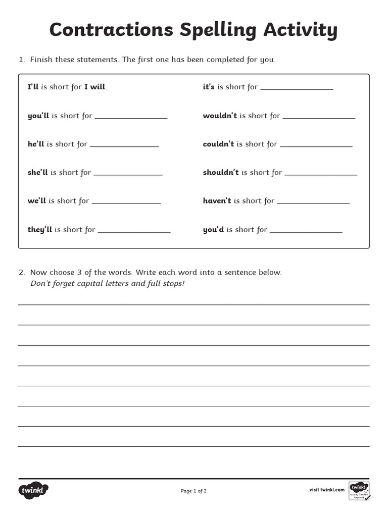 T-L-4324-Contractions-Spelling-Activity Ver 2 | PDF | Text | Language ...