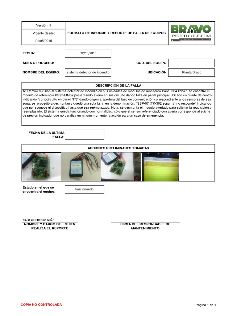 Formato de Reporte de Fallas de Mantenimiento PDF | PDF