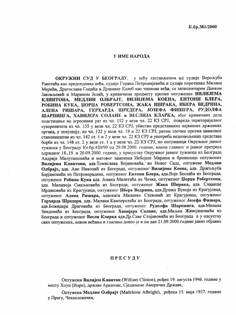 Nato-Zlocini - SUDSKA PRESUDA Srpskog Suda Protiv NATO Pakta Iz 2000 ...