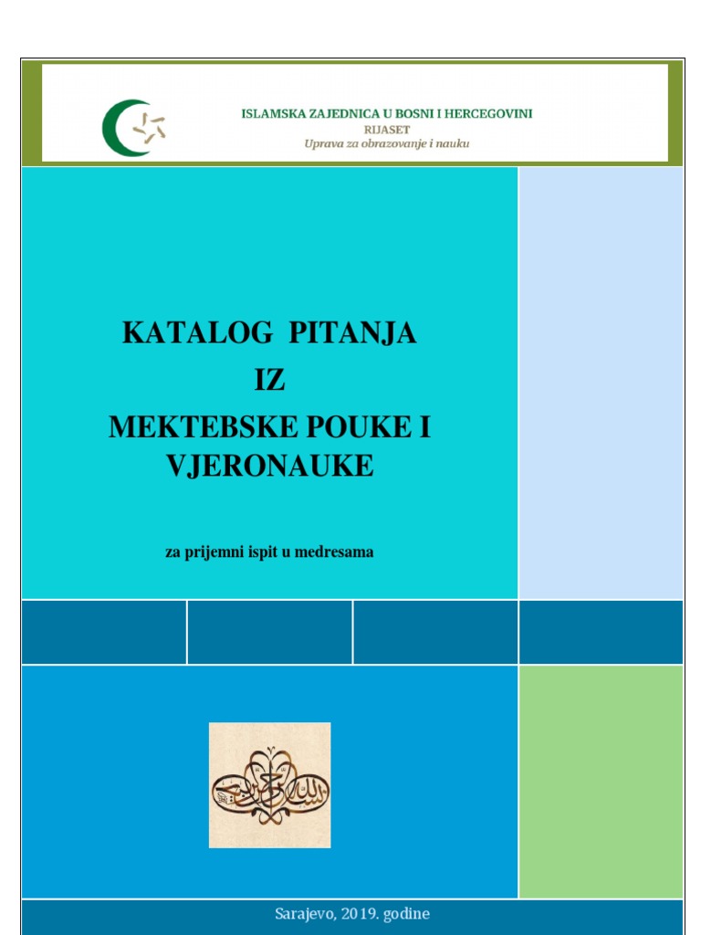 Katalog Pitanja Iz Mektebske Pouke I Vjeronauke Za Prijemni Ispit 2019 PDF | PDF