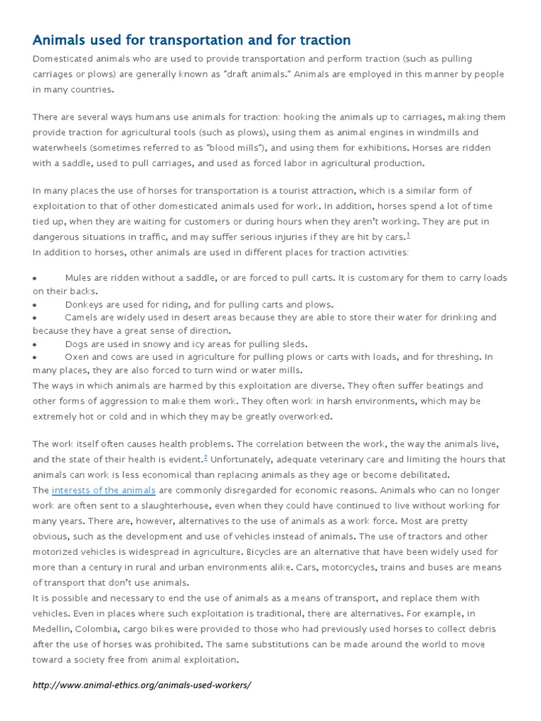 Animals Used For Transportation and For Traction: Interests of The ...