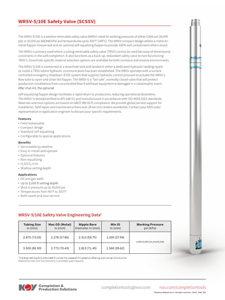 WRSV 5 10E Safety Valve Data Sheet | PDF | Valve | Pipe (Fluid Conveyance)