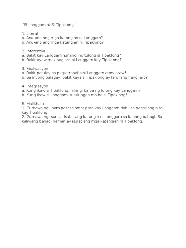 Si Langgam at Si Tipaklong | PDF