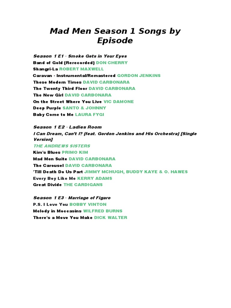 Mad Men Season 1 Music Guide | PDF | Musicians | American Musicians