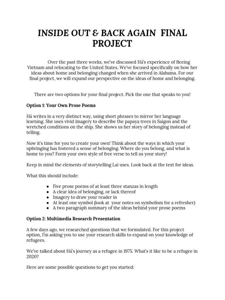 Inside Out Back Again Final Project | PDF | Poetry | Epistemology