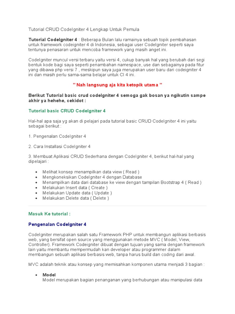 Tutorial Crud Codeigniter 4 Lengkap Untuk Pemula Pdf