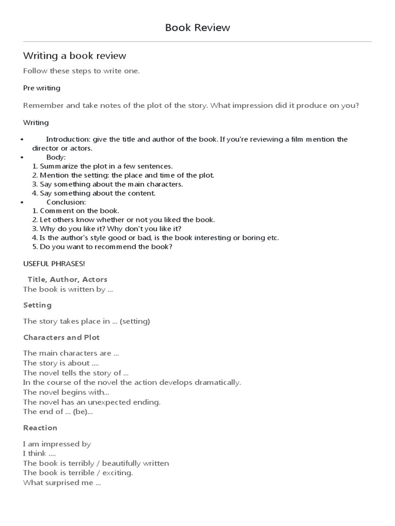 WRITING A Book Review ESL | PDF