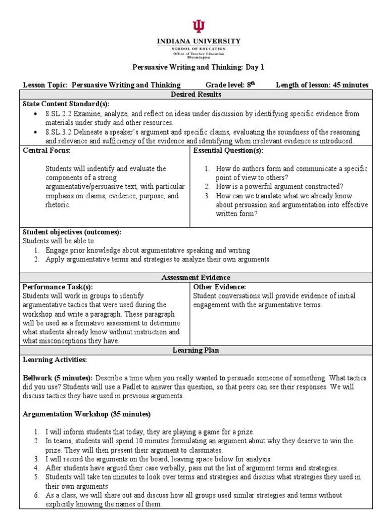 Edtpa Lesson Plans | PDF | Persuasion | Rhetoric