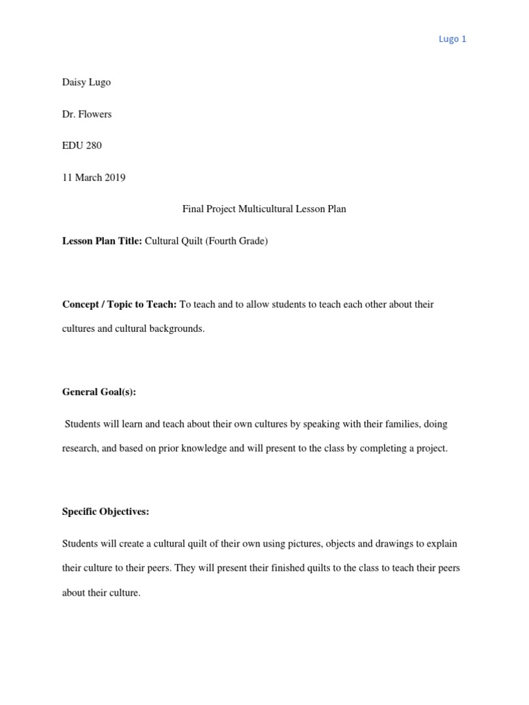 Edu 280 Final Project | PDF | Lesson Plan | Quilt