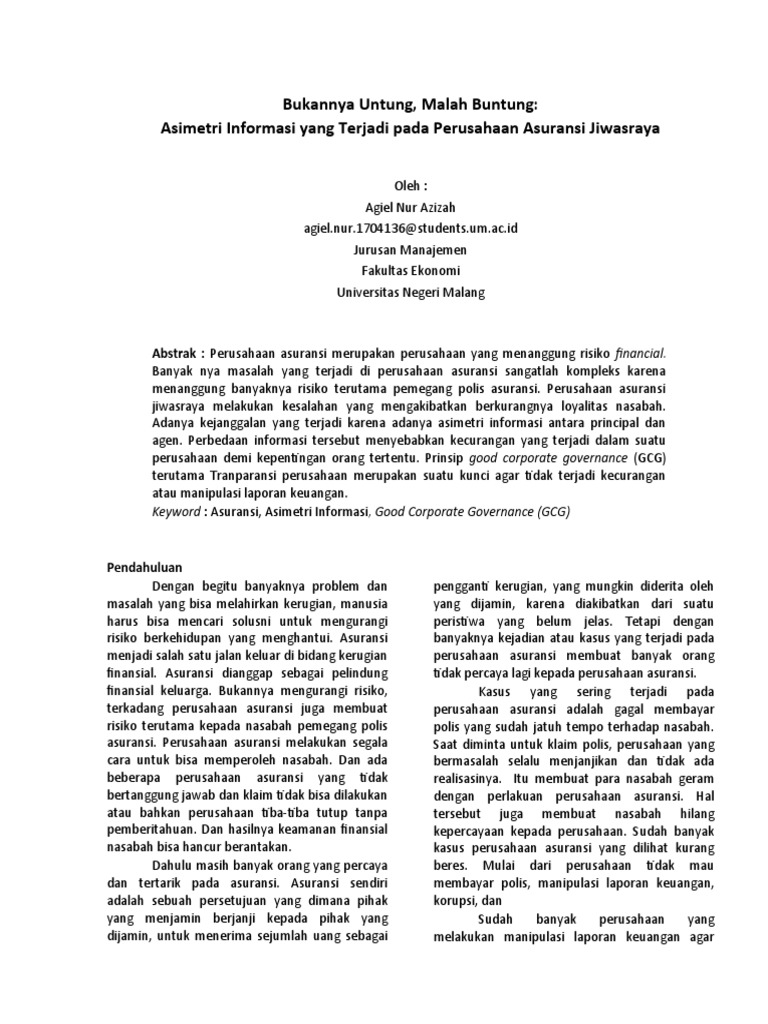 Asimetri Informasi Jiwasraya: Dampak dan Solusi | PDF | Bisnis ...