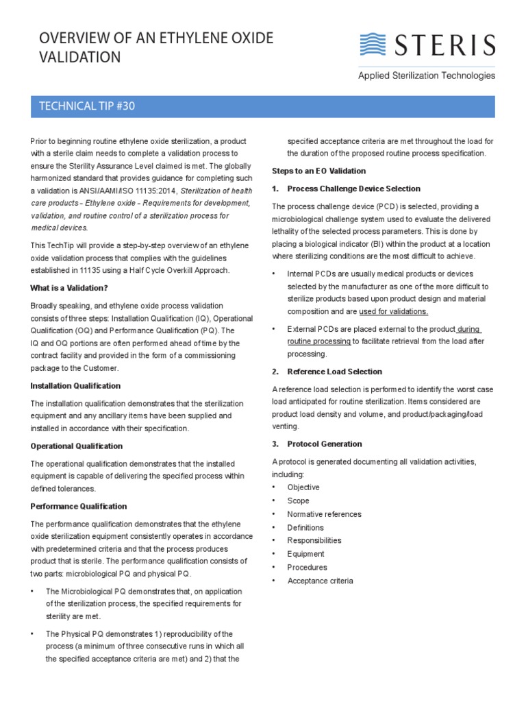 Overview of An Ethylene Oxide Validation: Technical Tip #30 | PDF ...