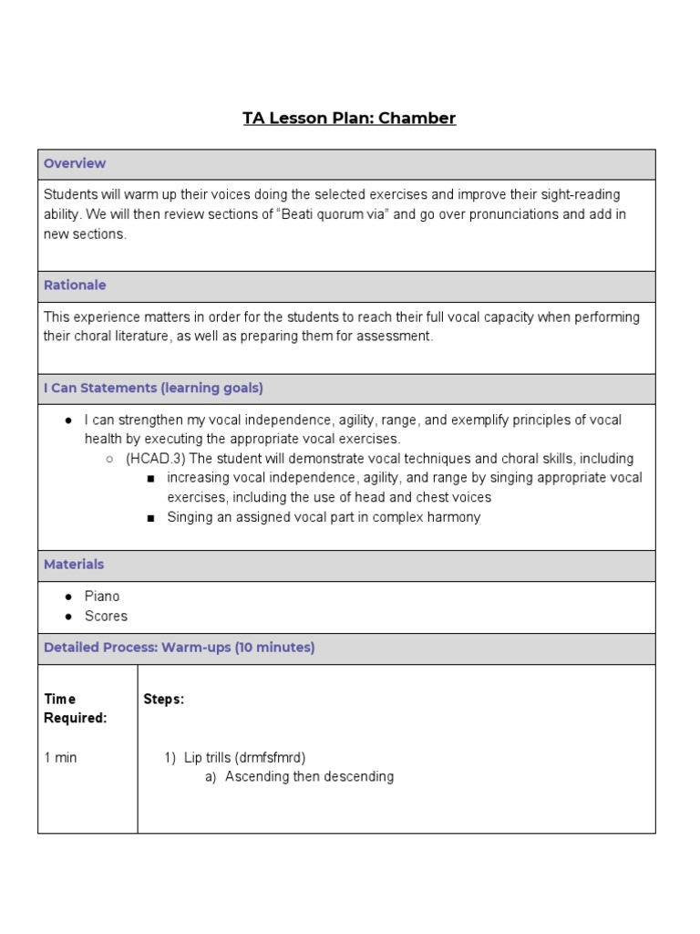 Vocal and Piano Lesson Plans | PDF | Singing | Lesson Plan