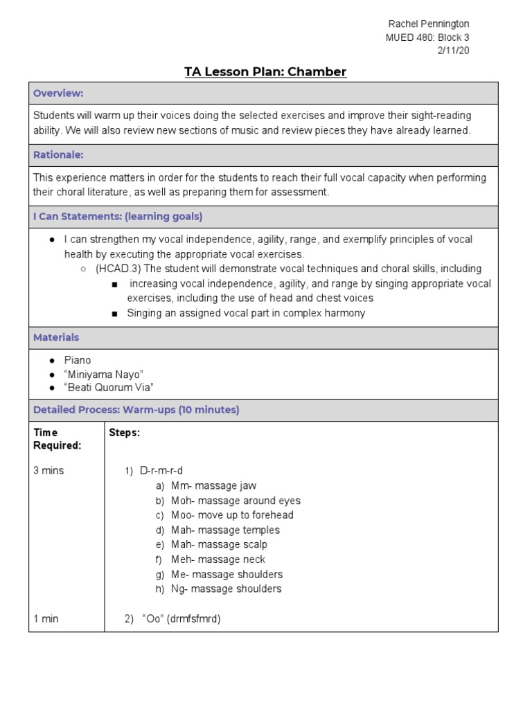 TA Lesson Plan: Chamber: Overview | PDF | Chord (Music) | Musical ...