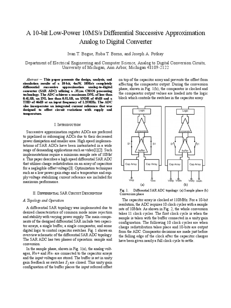 A 10-Bit Low-Power 10MSs Differential Successive Approximation ... | PDF | Analog To Digital ...