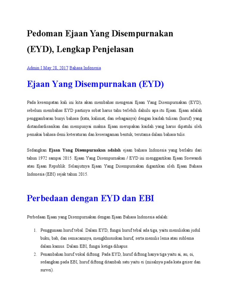 Pedoman Ejaan Yang Disempurnakan EYD | PDF