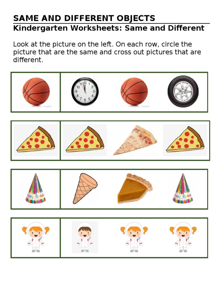 Kindergarten Same and Different Worksheets | PDF | Language Arts ...
