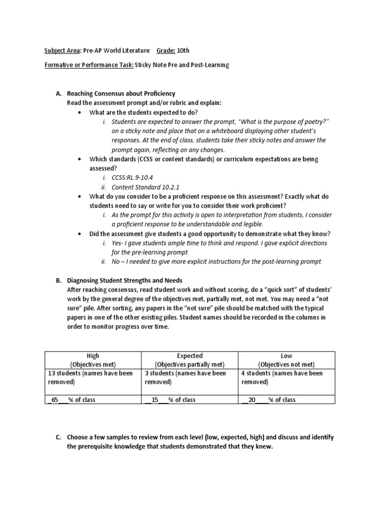 Sticky Note Data | PDF | Poetry | Rubric (Academic)