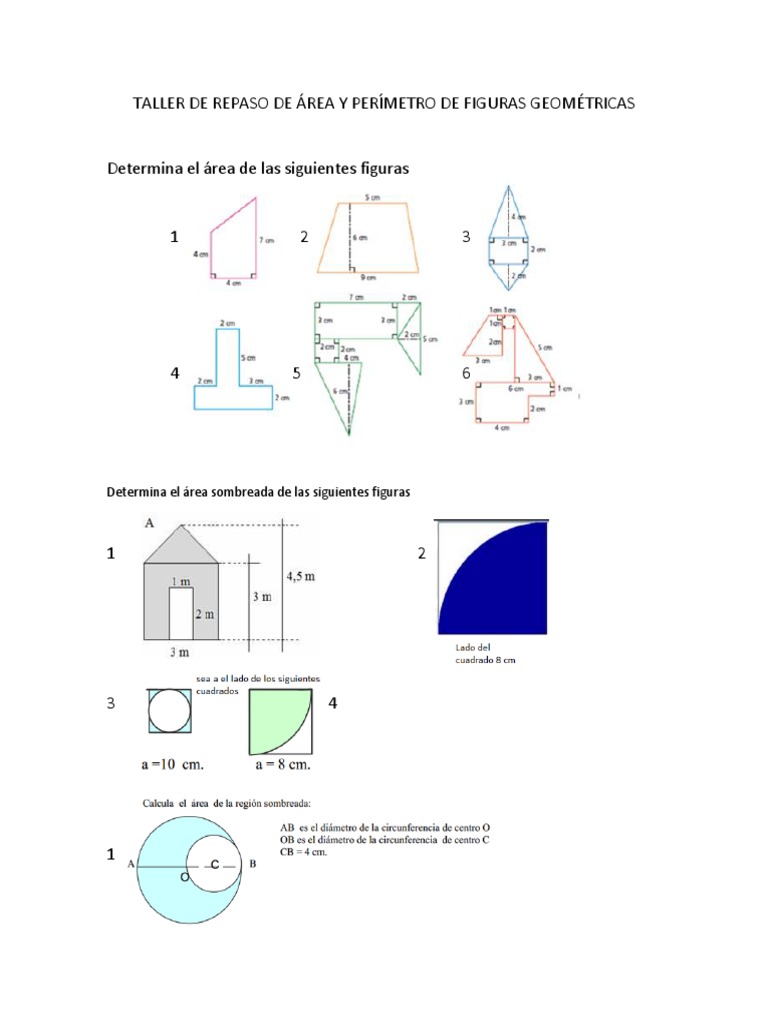Taller de Repaso de Área y Perímetro de Figuras Geométricas PDF | PDF ...