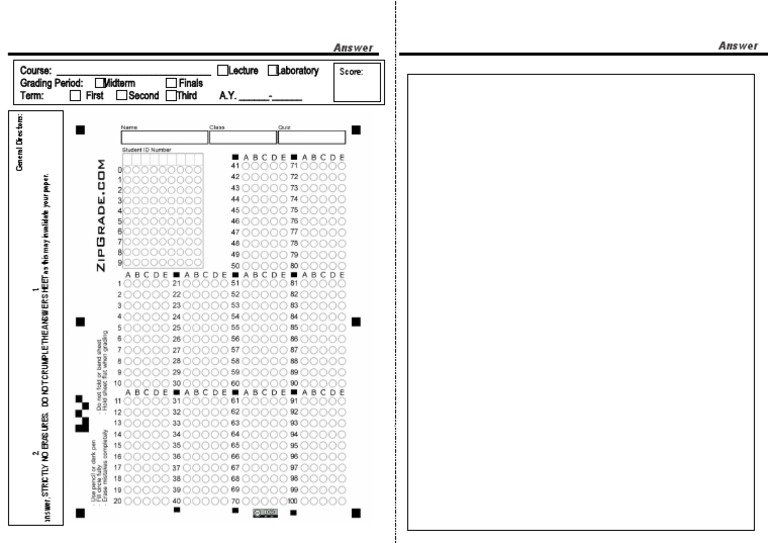 Zipgrade 100 With Computation A4 | PDF