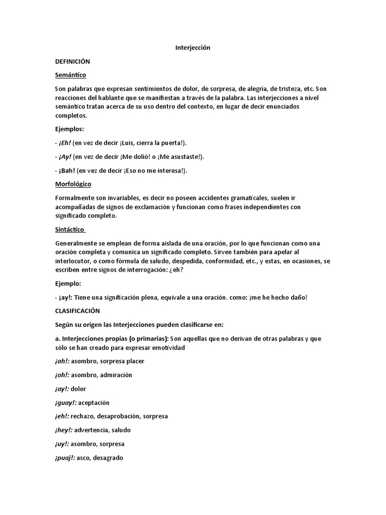 Interjección APUNTES DE CLASE 2) | PDF