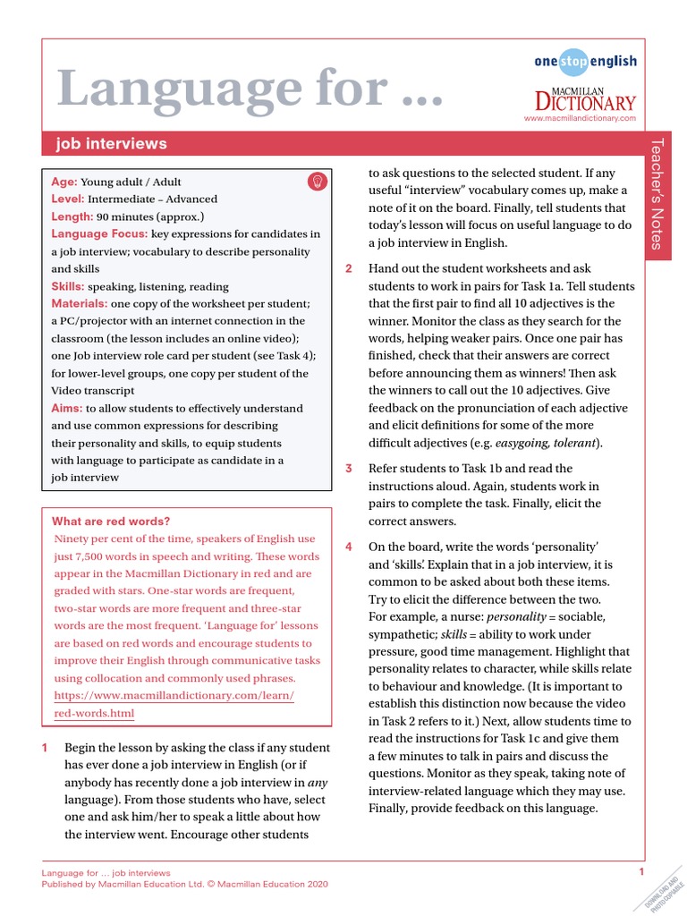 Language For Job Interviews PDF | PDF | Job Interview | Question