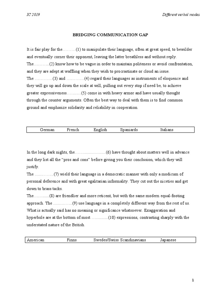Bridging Communication Gap: IC 2019 Different Verbal Modes | PDF