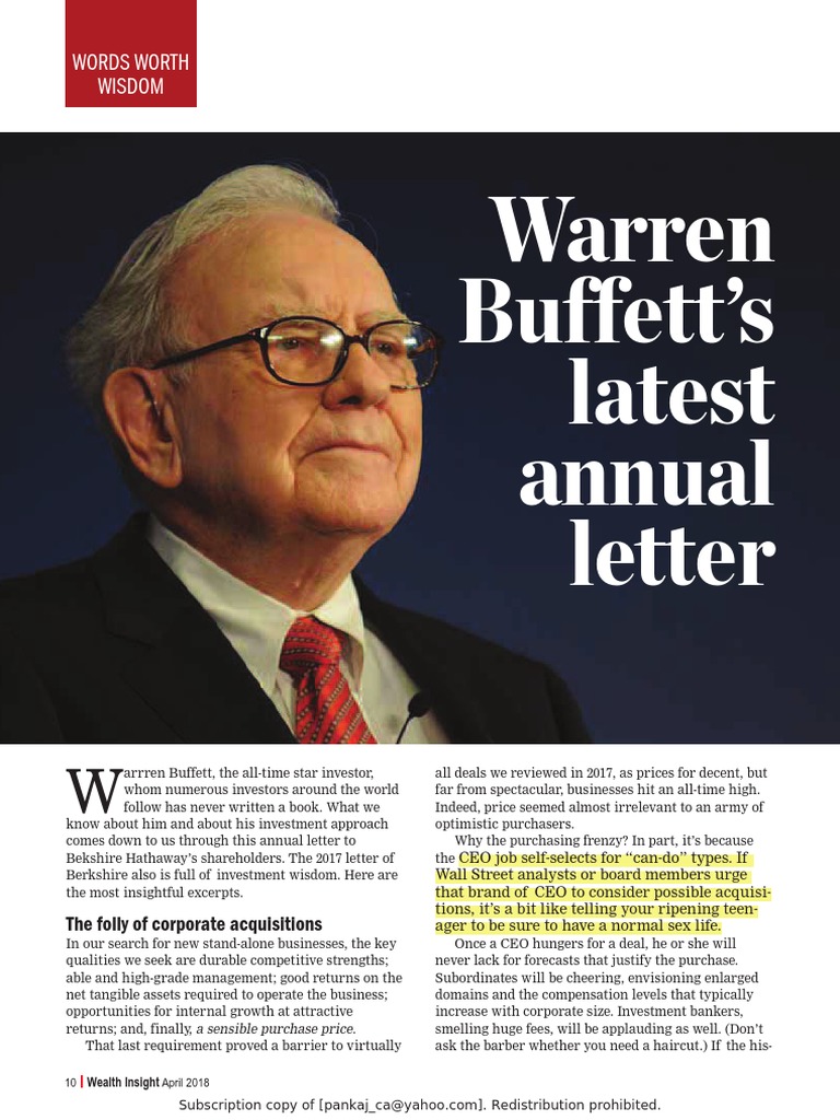 Warren Buffett's Latest Annual Letter 2018 | PDF | Bonds (Finance ...