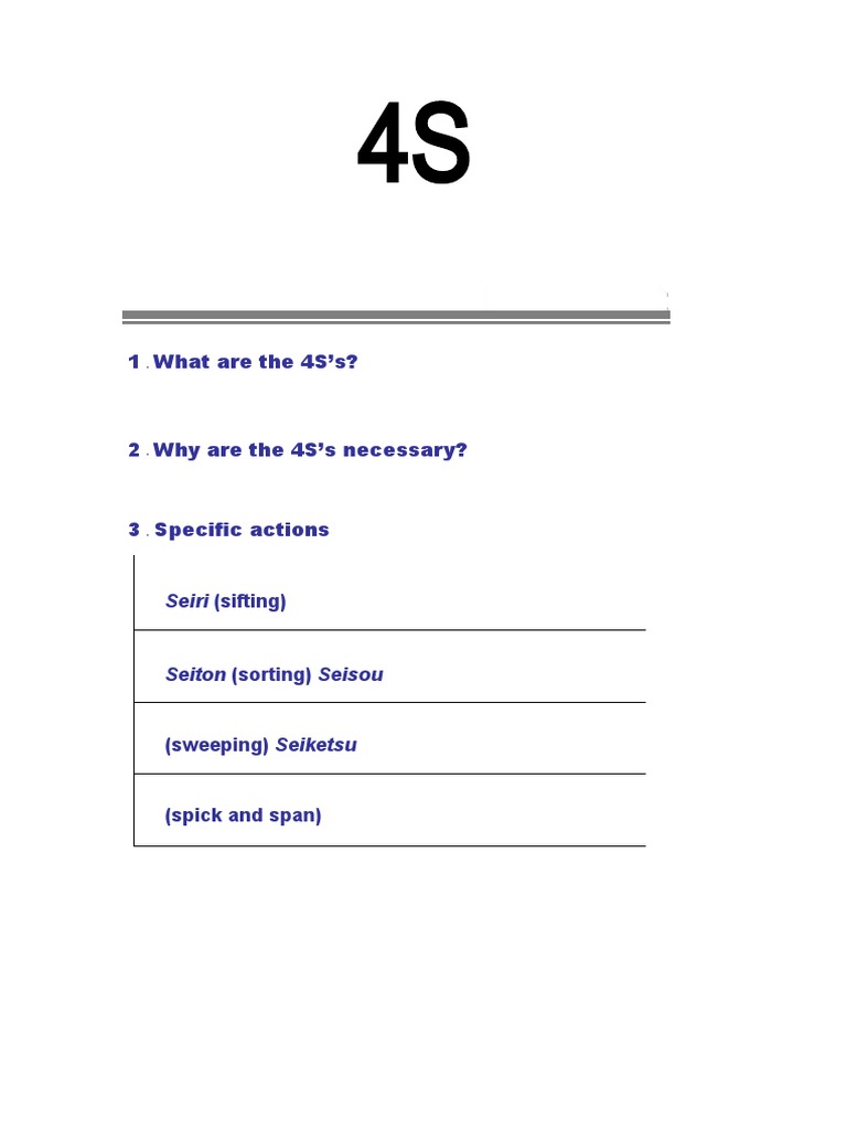 1 What Are The 4S's?: Seiri (Sifting) | PDF | Waste Management | Economies
