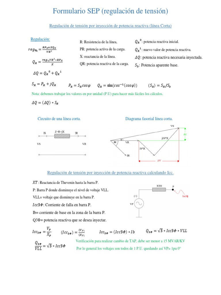 Formulario SEP Regulacion de Tension PDF | PDF | Energia electrica ...
