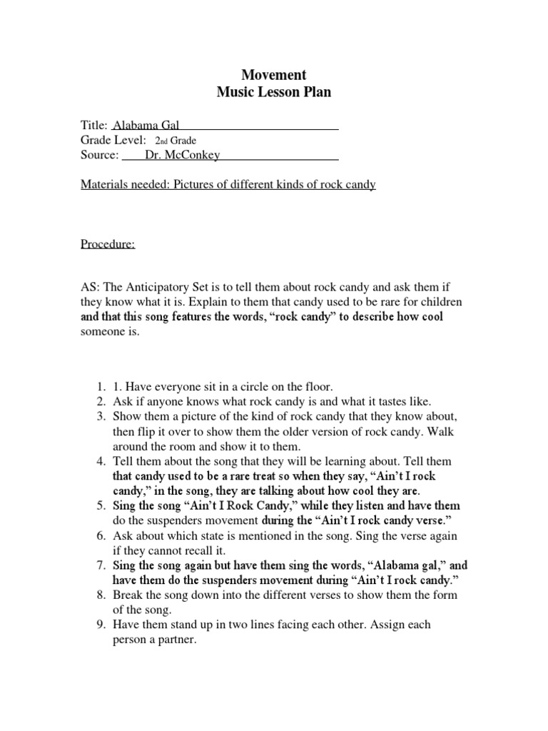 Movement Music Lesson Plan: 2 Grade | PDF | Neuropsychological ...
