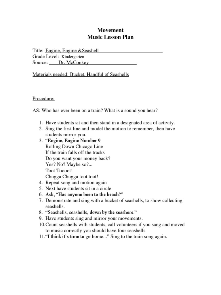 Movement Music Lesson Plan: Kindergarten | PDF | Mental Processes ...