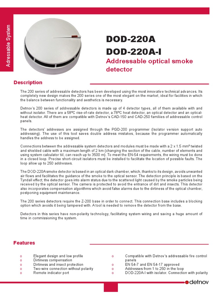 Detnov DOD-220A Smoke Detector Overview | PDF | Sensor | Smoke