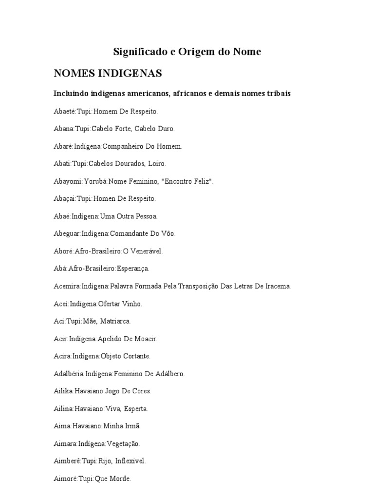 Nomes Indígenas e Seus Significados | PDF | Povos indígenas das ...