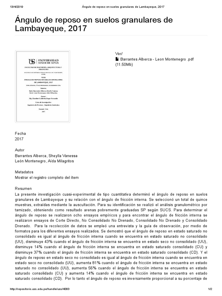 Ángulo de Reposo en Suelos Granulares de Lambayeque, 2017 PDF | PDF ...