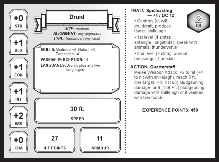 Druid: SIZE: Medium ALIGNMENT: Any Alignment TYPE: Humanoid (Any Race ...