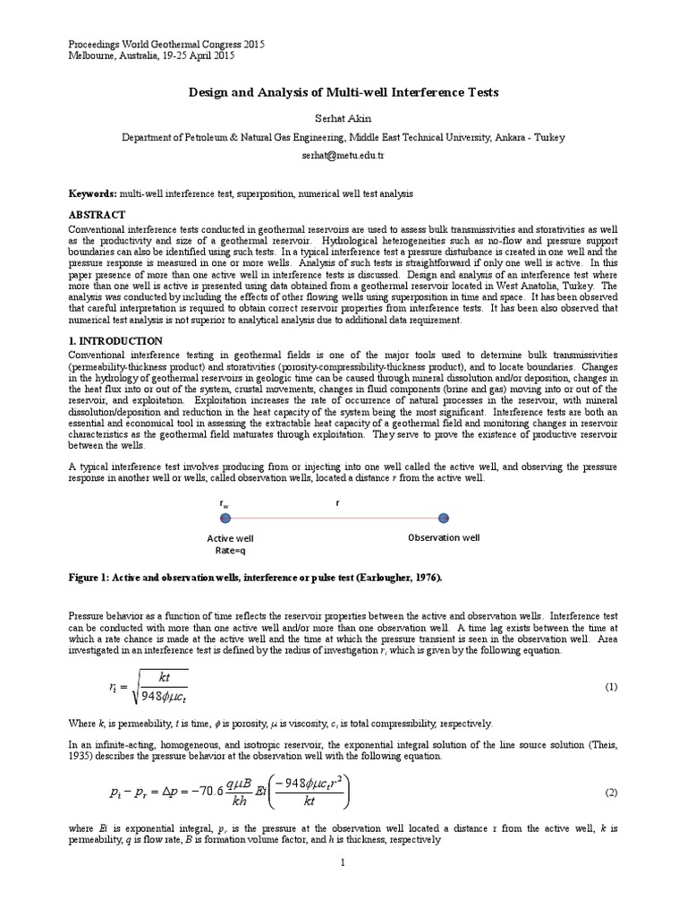 Design and Analysis of Multi-Well Interference Tests: Serhat Akin | PDF ...