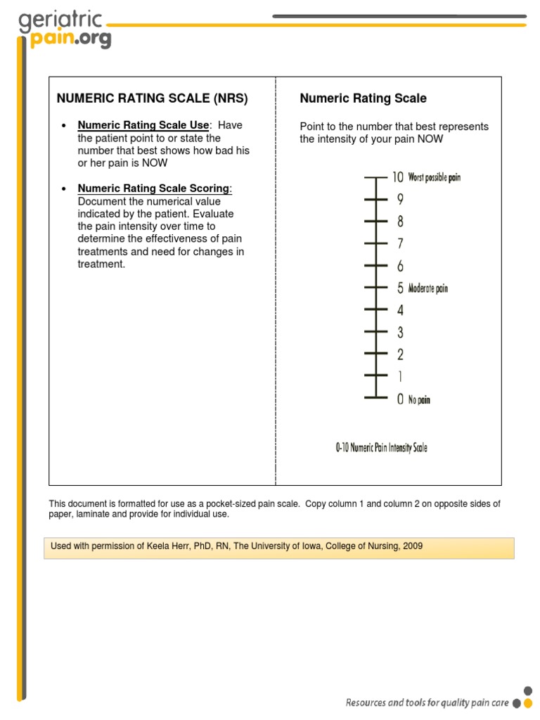 Numeric Rating Scale (NRS) Numeric Rating Scale | PDF