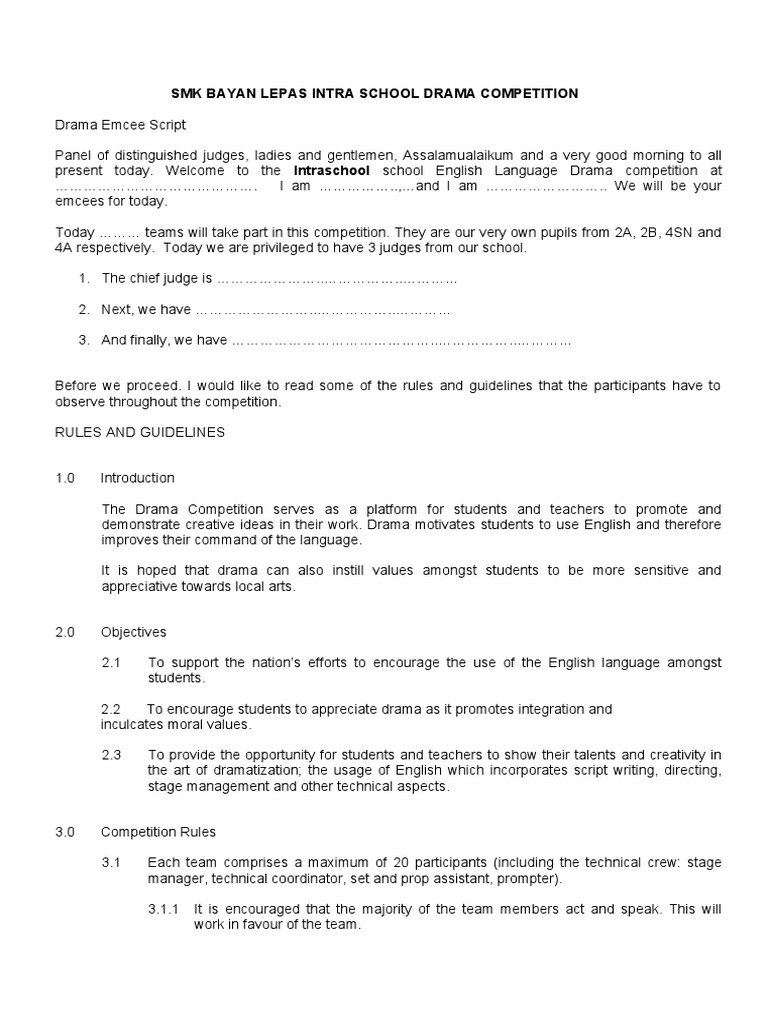 Emcee Script - English Camp Drama Competition | PDF