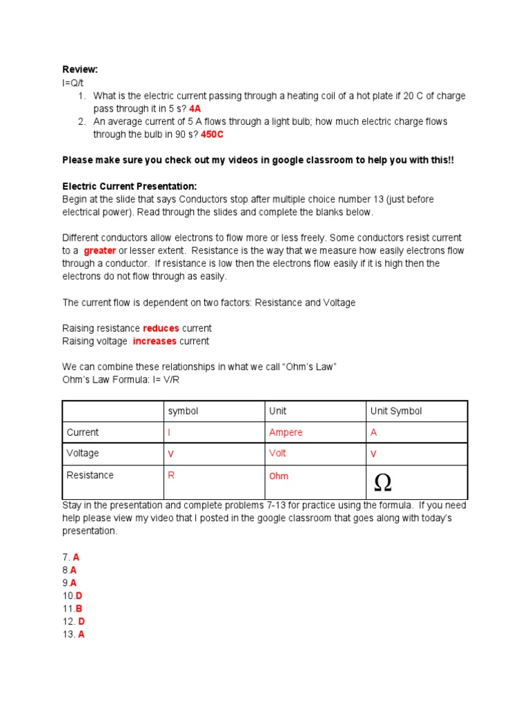 Electric Current Day 7 | PDF