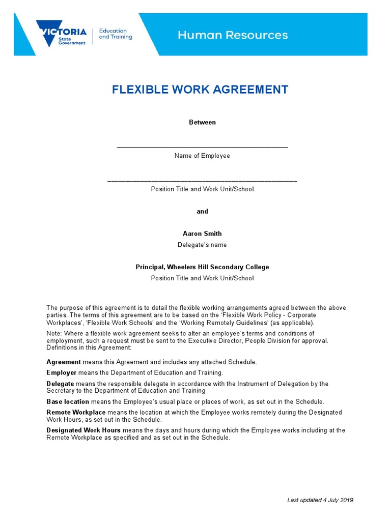 Flexible Work Agreement: Last Updated 4 July 2019 | PDF | Telecommuting ...