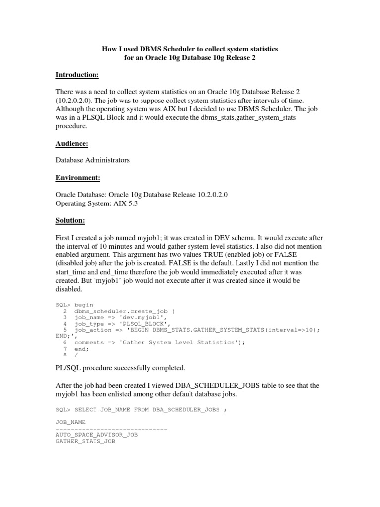 Collect Stats DBMS Job | PDF | Oracle Database | Data Management Software
