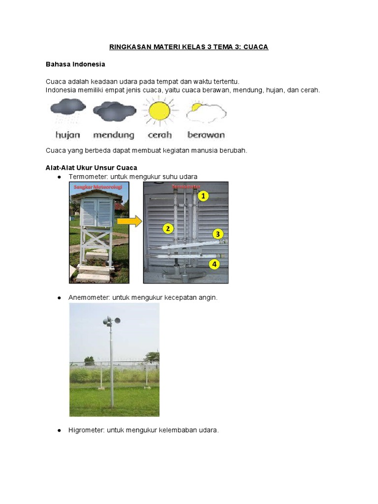 Ringkasan Materi Kelas 3 Tema 3 Cuaca | PDF