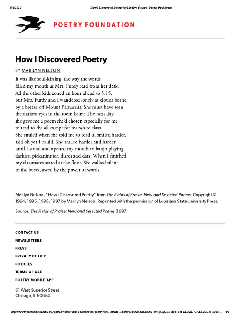 How I Discovered Poetry by Marilyn Nelson - Poetry Foundation | PDF