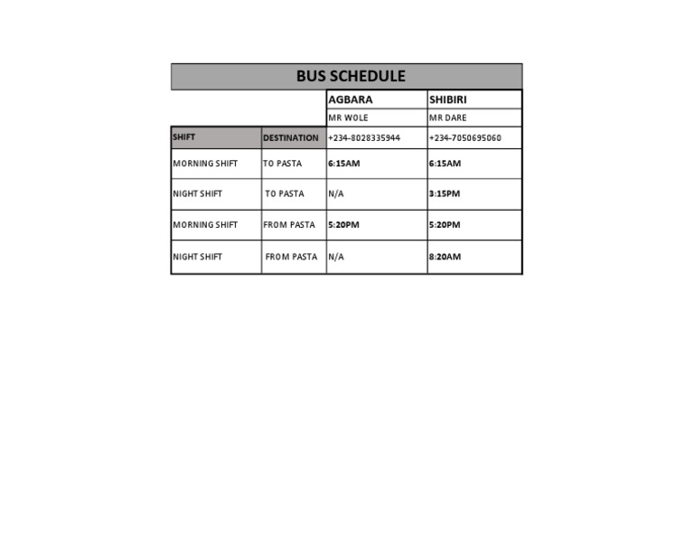 Bus Schedule PDF | PDF