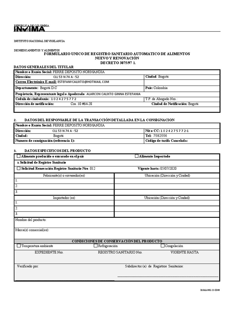 Formularios INVIMA | PDF | Alimentos | Bienestar